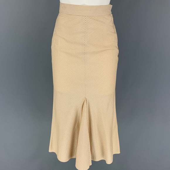 Zac Posen | Other | Zac Posen Beige Cream Silk Stripe Midcalf Skirt ...